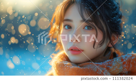 Japanese girl and snow AI generated image - Stock Illustration ...