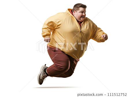 Fat man running, big man exercising, white... - Stock Illustration ...