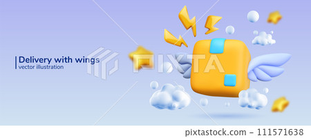 Vector 3d icon box with wings. - Stock Illustration [111571638] - PIXTA