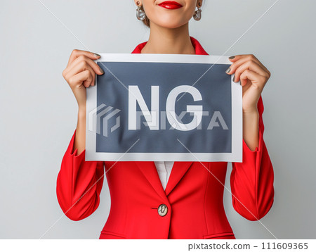 A woman holding a card that says "NG" - Stock Illustration [111609365 ...