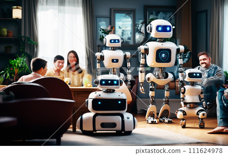 Life with robots, robots, lifestyle, family,... - Stock Illustration ...