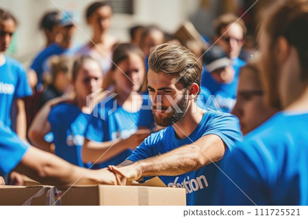 AI-generated content. Group Volunteer have... - Stock Illustration ...