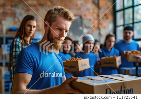 AI-generated content. Group Volunteer have... - Stock Illustration ...