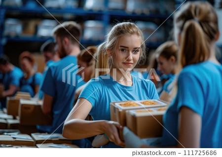 AI-generated content. Group Volunteer have... - Stock Illustration ...