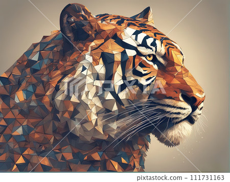 Tiger head made of many small triangles with... - Stock Illustration ...