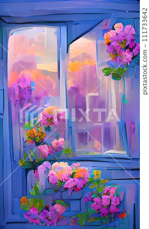 pastel colors. house window with flowers. - Stock Illustration ...
