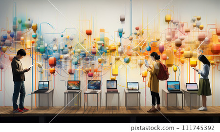 Interaction between computers and humans:... - Stock Illustration ...