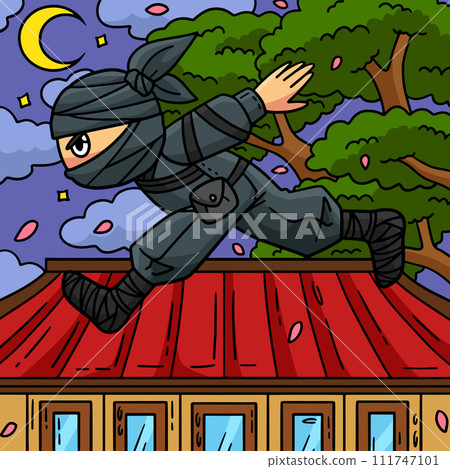 Ninja Running Colored Cartoon Illustration - Stock Illustration ...