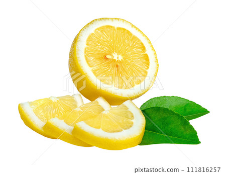 Lemon with leaf isolated - Stock Illustration [111816257] - PIXTA