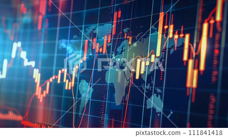 Stock price chart and world map output on monitor - Stock Illustration ...