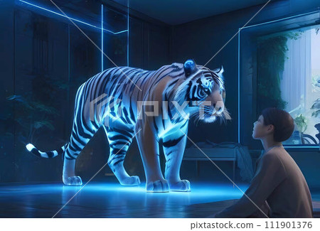 Futuristic virtual indoor tiger - Stock Illustration [111901376] - PIXTA