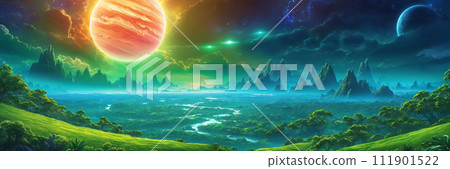 Alien planet green forest scape - Stock Illustration [111901522] - PIXTA