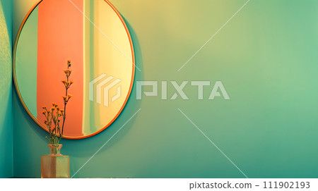 AI-generated content. A round mirror with a... - Stock Illustration ...