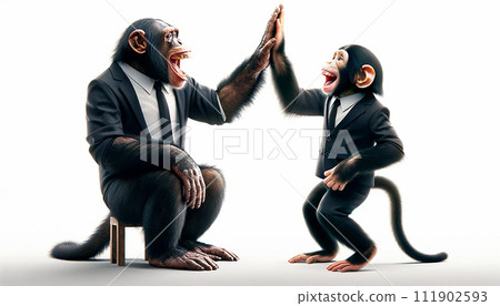 A monkey wearing a suit celebrates his success... - Stock Illustration ...