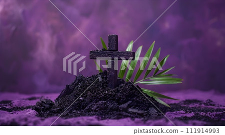 Easter Cross with Resilient Green Leaves in... - Stock Illustration ...