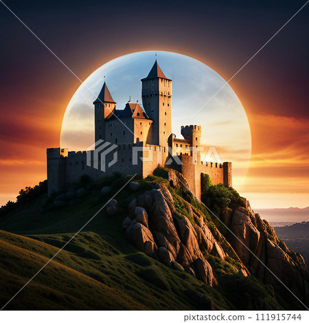 Landscape view of vintage Middle Ages castle... - Stock Illustration ...