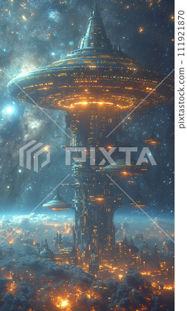 Futuristic Planets galaxy universe with space... - Stock Illustration ...