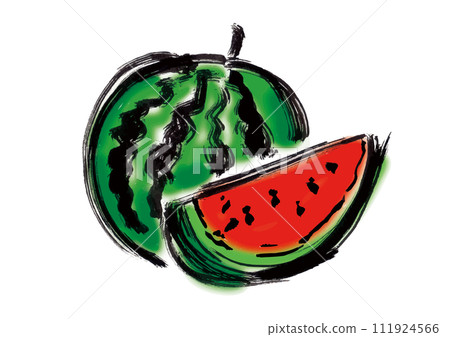 Watermelon handwritten Japanese style... - Stock Illustration ...