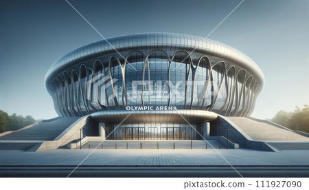 A sleek, modern stadium facade, featuring... - Stock Illustration ...