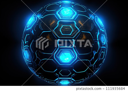 Futuristic Blue Neon Hexagon Pattern Sphere.... - Stock Illustration ...