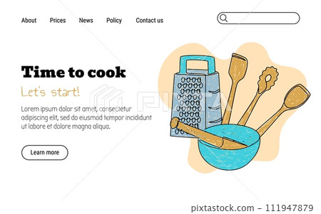 Kitchen tools. Culinary landing page. Household... - Stock Illustration ...