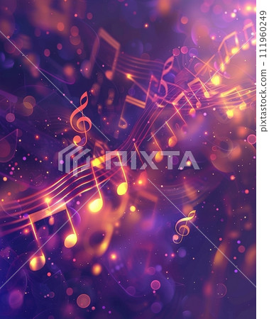 Glowing music sheets notes on beautiful lights... - Stock Illustration ...