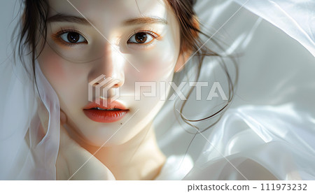 The pure beauty of an Asian woman with a sense... - Stock Illustration ...