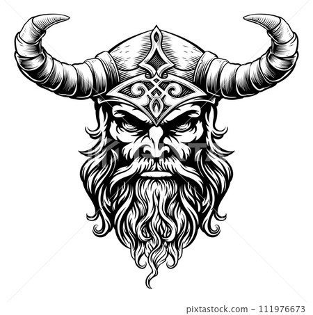 Viking Warrior Man Strong Mascot Face in Helmet - Stock Illustration ...