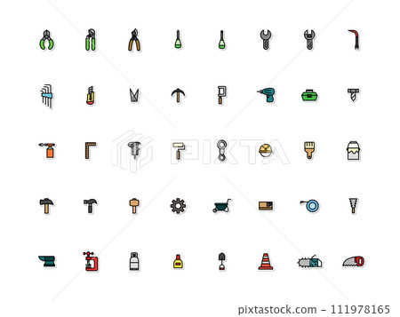 Sticker icon set of various work tools (no... - Stock Illustration ...