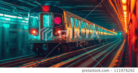 a subway train approaching a station in slow... - Stock Illustration ...