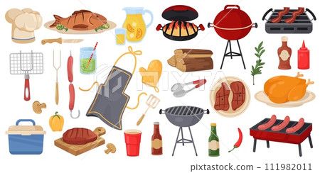 Barbecue party tools. BBQ picnic elements.... - Stock Illustration ...