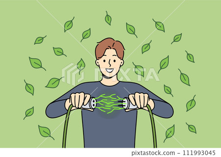Man uses green energy obtained from... - Stock Illustration [111993045 ...