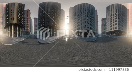 Cluster of tall buildings in urban setting 360... - Stock Illustration ...
