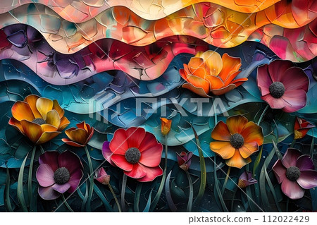 Brightly Colored Flowers in Futuristic... - Stock Illustration ...
