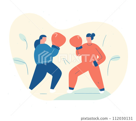 Two cartoon boxers exercising in a gym, one in... - Stock Illustration ...