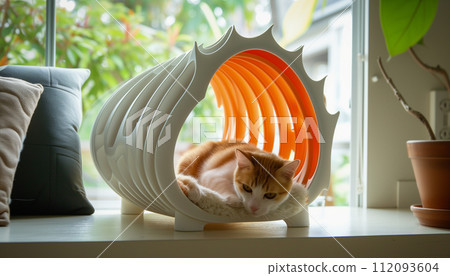 Creative round wooden house shelf for cats on... - Stock Illustration ...