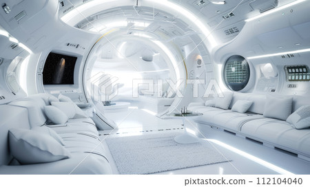 White living room in spaceship, design of... - Stock Illustration ...