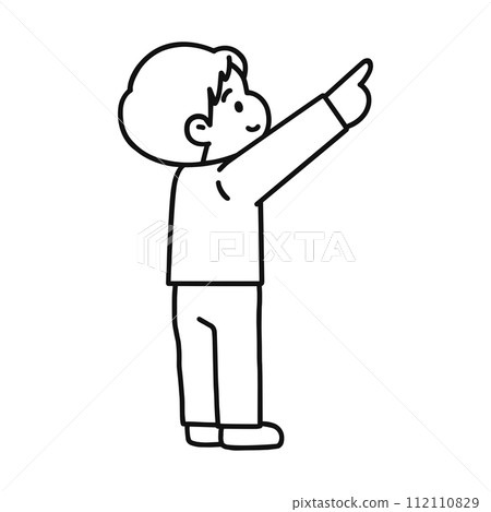 Boy pointing, line drawing - Stock Illustration [112110829] - PIXTA