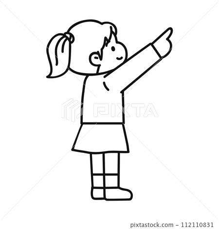 Pointing girl, line drawing - Stock Illustration [112110831] - PIXTA