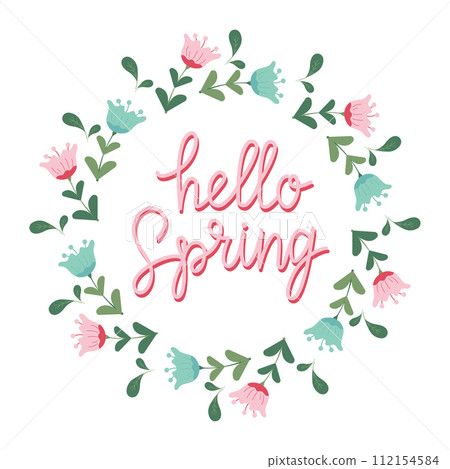 Hand drawn lettering Hello spring card with... - Stock Illustration ...