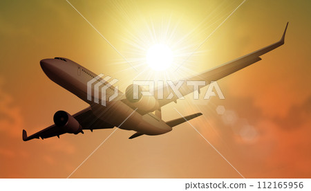 airplane flying against the sun - Stock Illustration [112165956] - PIXTA