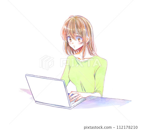 Woman operating a computer, disgusted face - Stock Illustration ...