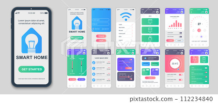 Smart home mobile app screens set for web... - Stock Illustration ...