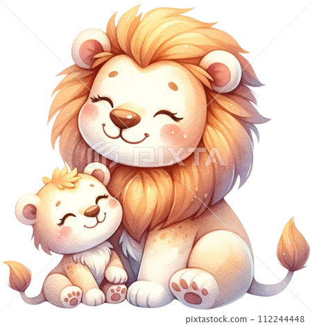 Lion mom and baby love watercolor clipart.Ai... - Stock Illustration ...