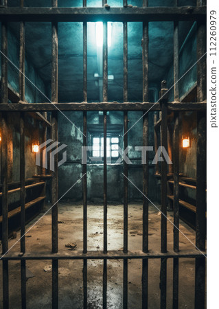 Old Prison Cell with Rusty Bars. Generative Ai. - Stock Illustration ...
