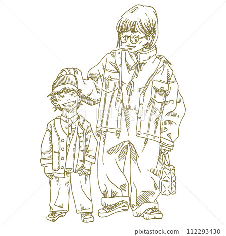 Line drawing illustration of a parent and child... - Stock Illustration ...