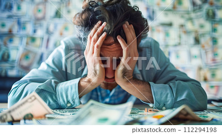 Angry Man Surrounded by Pile of Money in High... - Stock Illustration ...