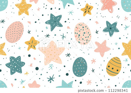 Pastel spring seamless background with cartoon... - Stock Illustration ...