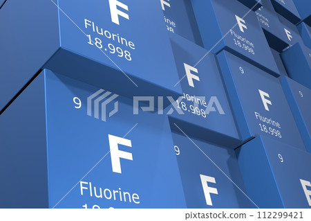 Fluorine, 3D rendering background of cubes of... - Stock Illustration ...