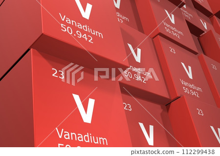 Vanadium, 3D rendering background of cubes of... - Stock Illustration ...